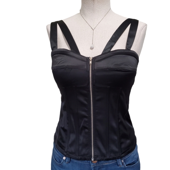 2B Bebe | Tops | 2b Bebe Strappy Satin Zip Up Bustier Corset Tank Top ...